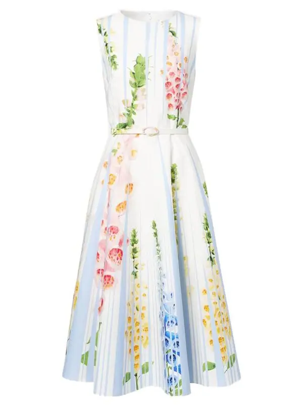 Oscar De La Renta Floral Trompe L’oeil Cotton-blend Midi Dress - Multicoloured