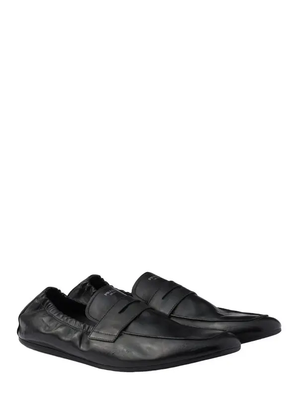 Prada Antiqued Leather Loafers - Black