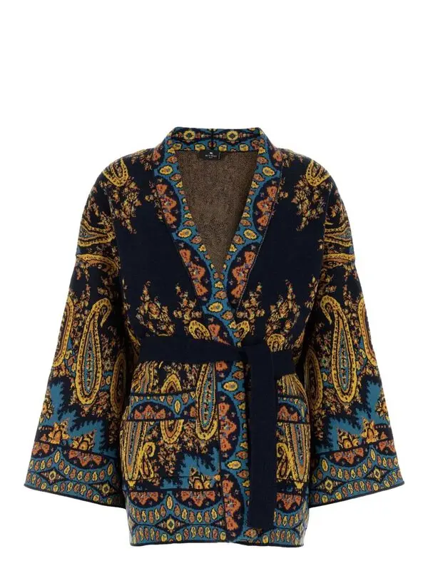 Etro Cape With Belt And Paisley Motif - Black