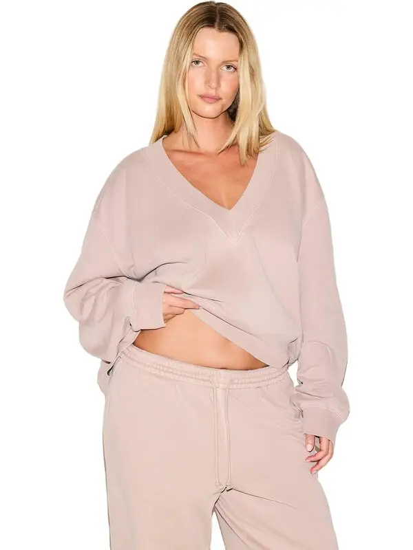 SKIMS Boyfriend Fleece Oversized V Neck Pullover - Light Fawn