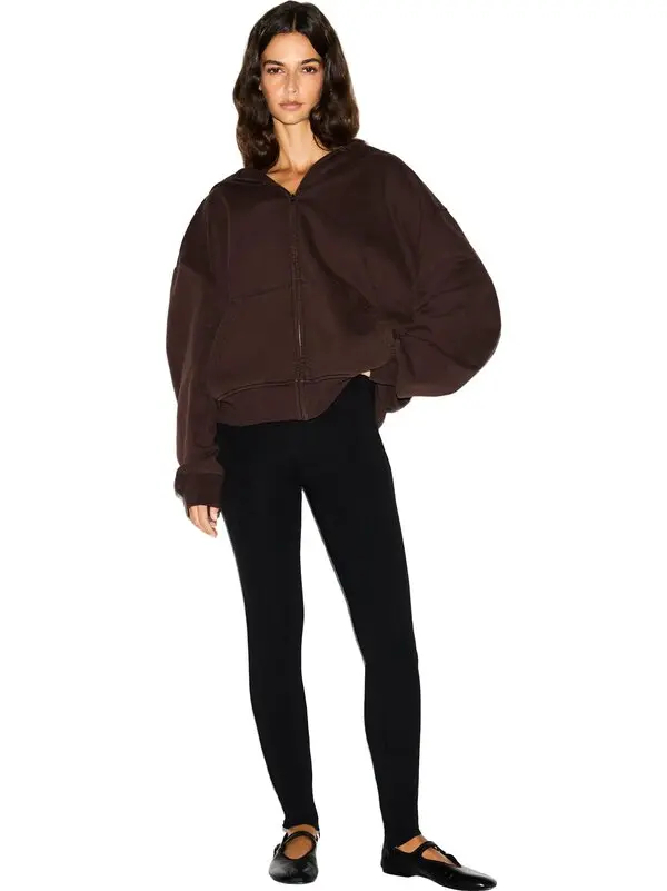 SKIMS Boyfriend Fleece Oversized Zip Up Hoodie - Espresso