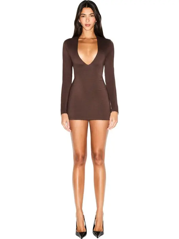 SKIMS Smooth Layers Deep Plunge Mini Dress - Espresso