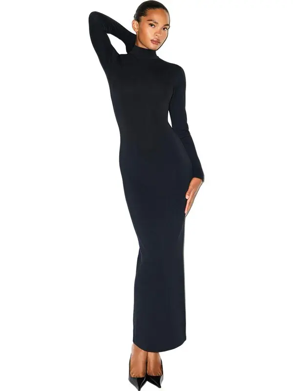 SKIMS Smooth Layers Turtleneck Long Dress - Obsidian