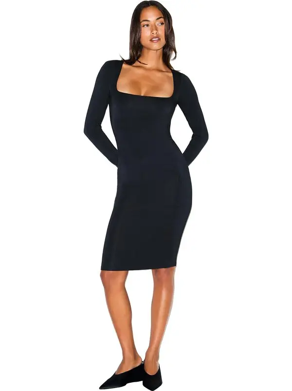 SKIMS Smooth Layers Square Neck Midi Dress - Obsidian