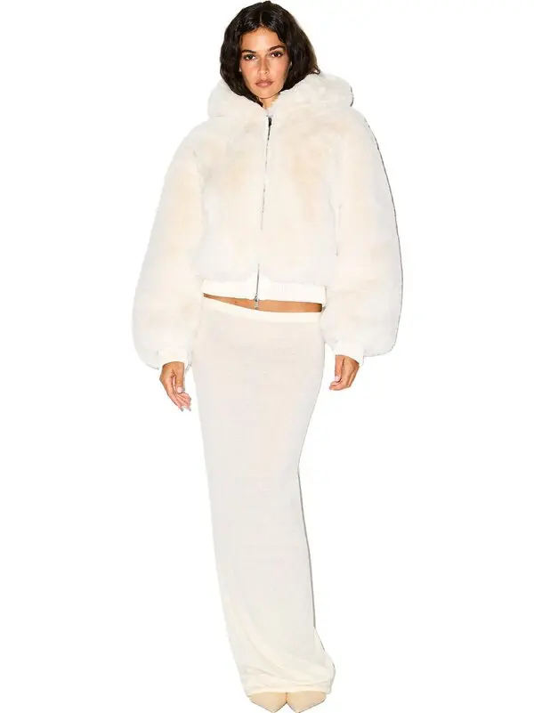 SKIMS Faux Fur Zip-up Jacket - Egret