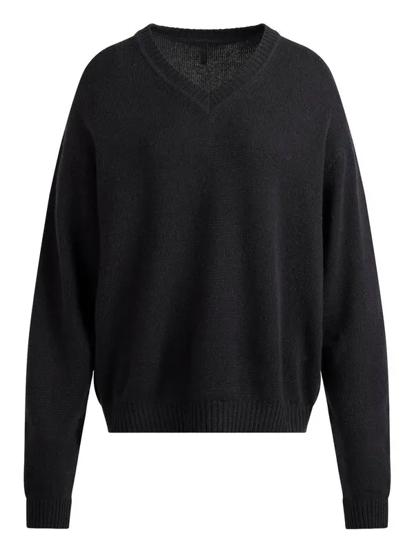SKIMS Oversized V-neck Wool Cashmere Sweater - Onyx