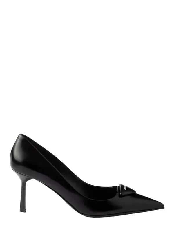 Prada 75mm Triangle-logo Leather Pumps - Black