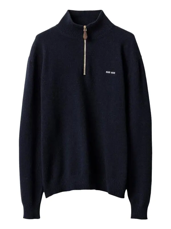Miu Miu Half Zip Cashmere Sweater - Blue