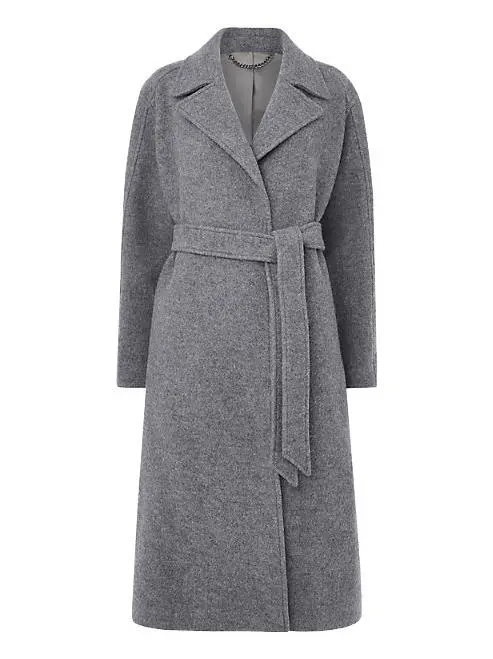 Whistles Belted Notch-lapel Wool Coat - Grey