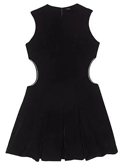 Maje Round-neck Cut-out Velvet Mini Dress - Black