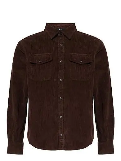 7 For All Mankind Pointed-collar Cotton Corduroy Overshirt - Corduroy Coffee Bean
