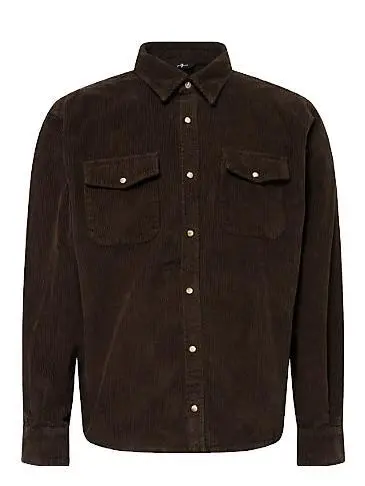 7 For All Mankind Pointed-collar Stretch-cotton Corduroy Overshirt - Corduroy Dark Olive