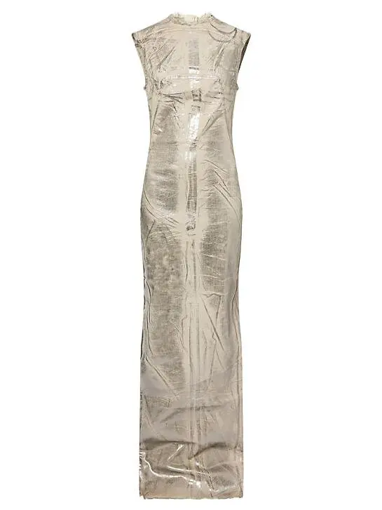 Rick Owens Metallic Denim Column Maxi Dress - Palladium