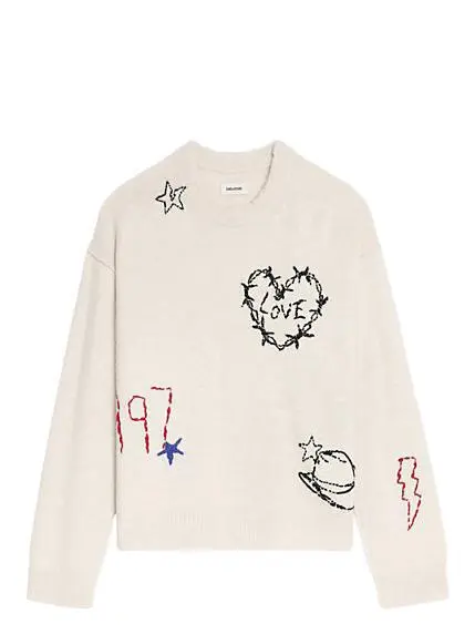 Zadig&Voltaire Markuz Brand-embroidered Cashmere Jumper - Ecru