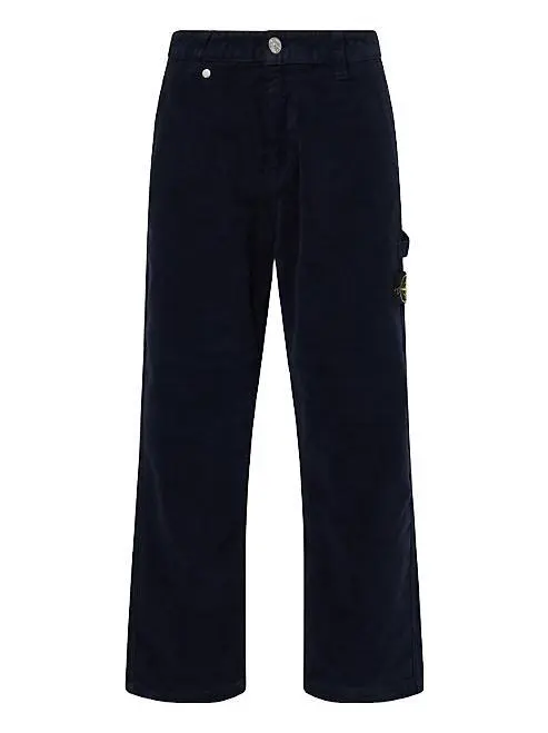 Stone Island Moleskin Straight-leg Cotton Trousers - Navy Blue