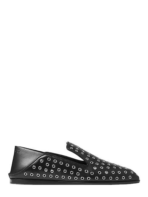 JIMMY CHOO Eliot Studded Leather Loafer Slippers - Black/silver