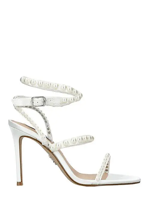 Steve Madden Teena Faux Pearl-embellished Satin Heeled Sandals - White
