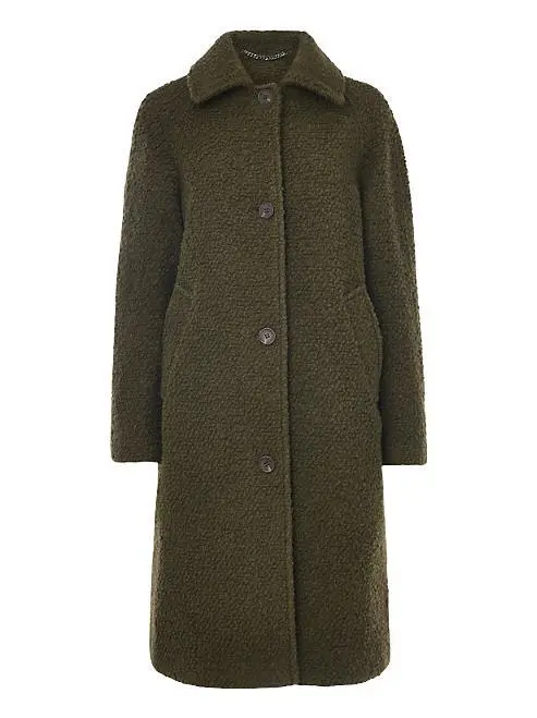 Whistles Romy Bouclé-texture Wool Coat - Khaki/olive