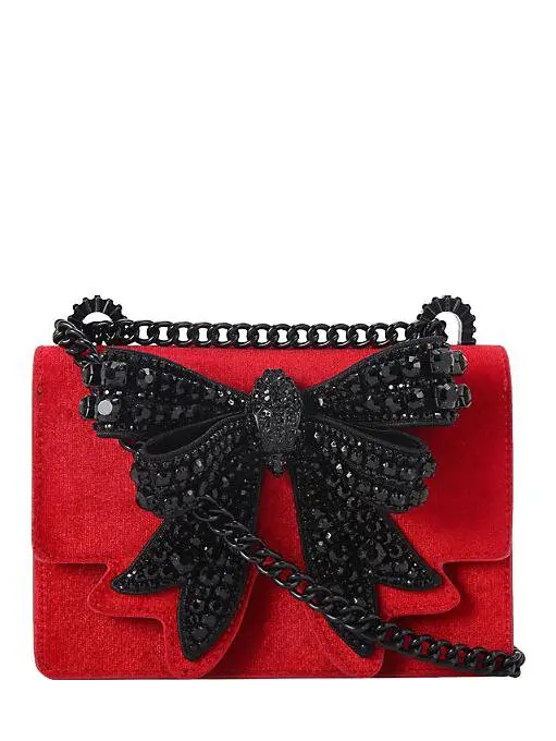 Kurt Geiger Bow-embellished Velvet Cross-body Bag - Red