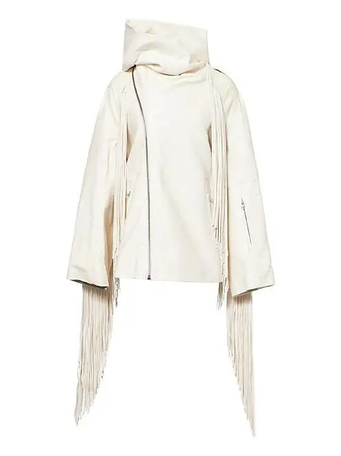 Rick Owens Fringed Flight Leather Jacket - Milk