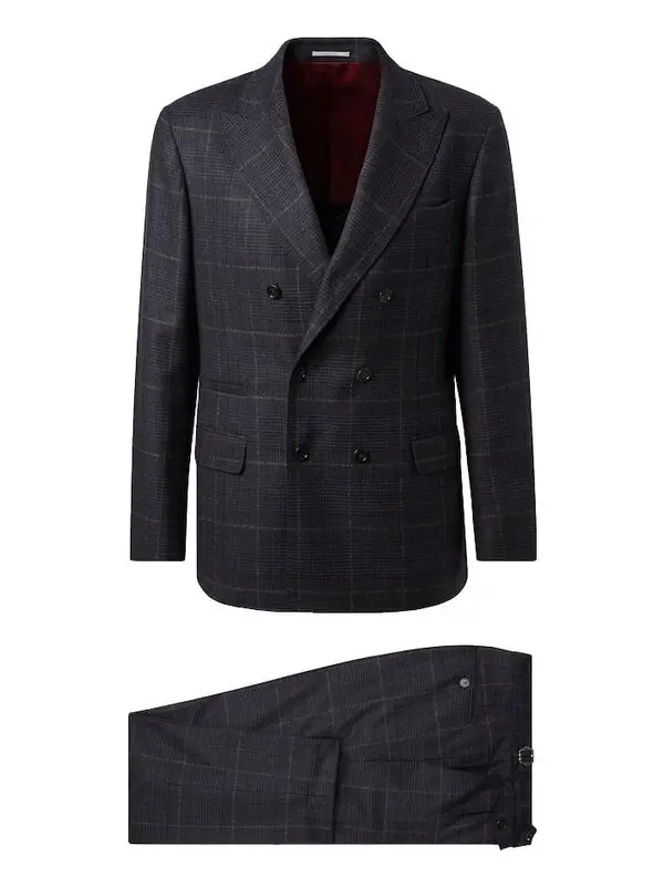 Brunello Cucinelli Checked Cashmere And Wool Suit - Grey