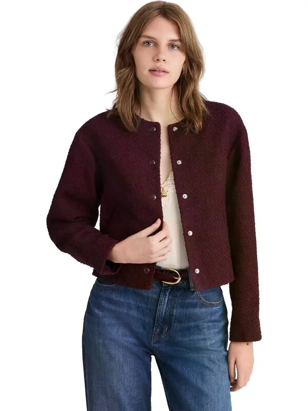 Madewell Tweed Collarless Jacket - Dark Pomegranate