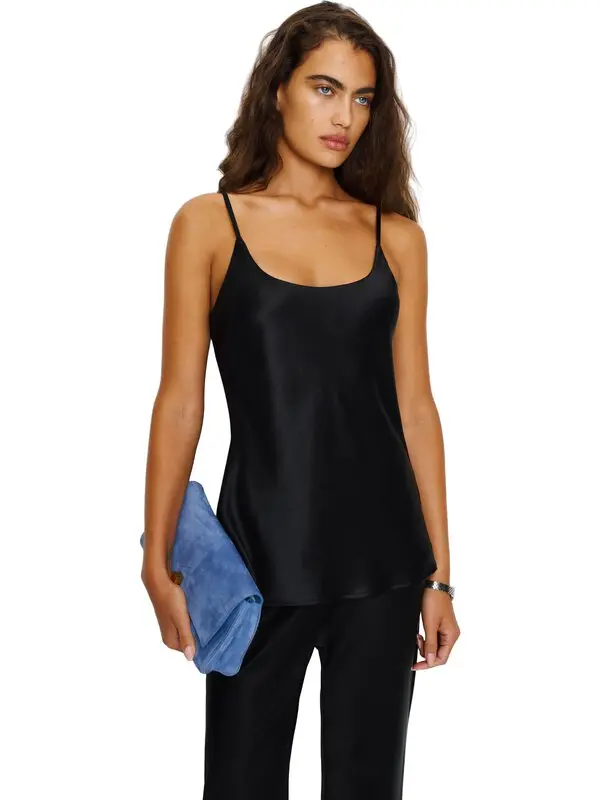 REFORMATION Lila Silk Top - Black