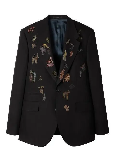 Paul Smith Wool-lyocell Embroidered 'little Beasts' Blazer - Black