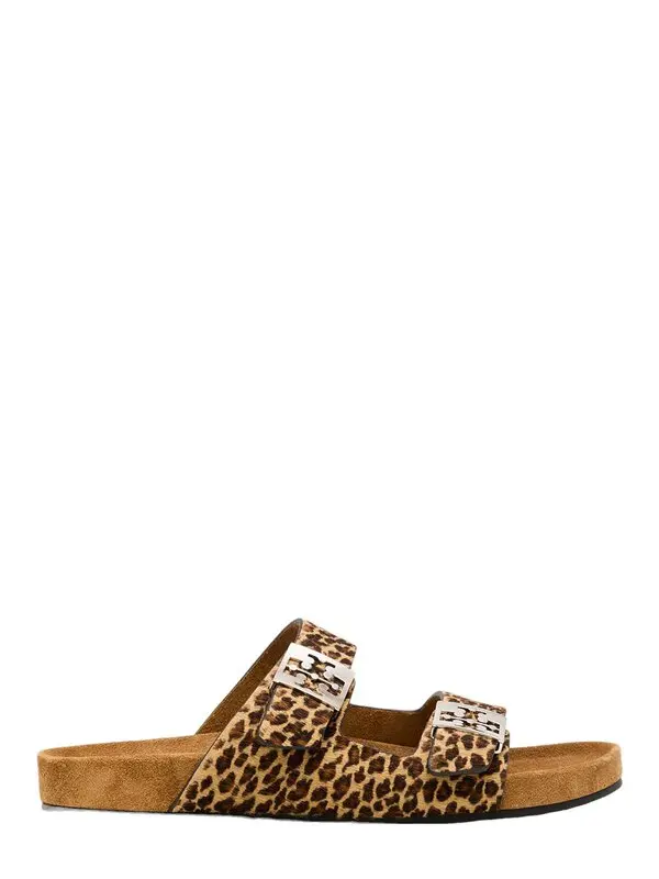 Tory Burch Mellow Calf Hair Dual-buckle Slide Sandals - Leopard