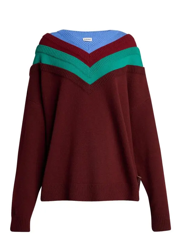 Loewe X Albers Layered V-neck Wool Sweater - Green/red/