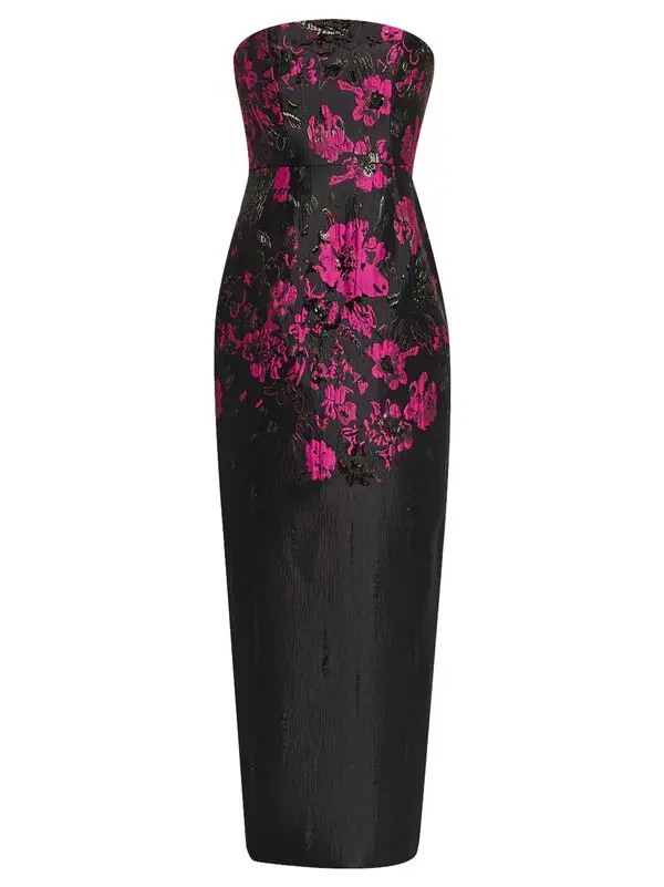 MILLY Orion Strapless Floral Jacquard Midi Dress - Pink/black
