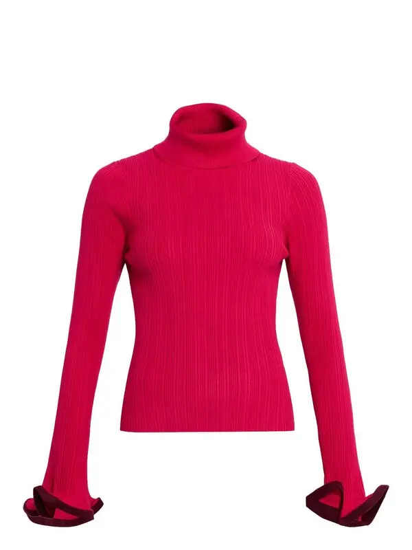 Simkhai Lola Turtleneck Ruffle-cuff Top - Pomegranat