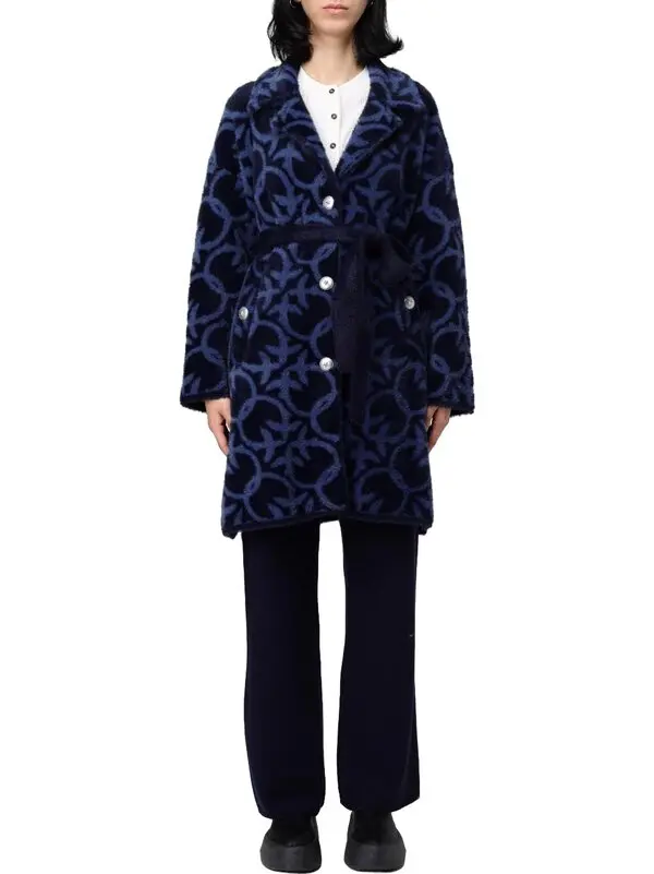 Pinko Printed Coat With Tie Belt - Blue
