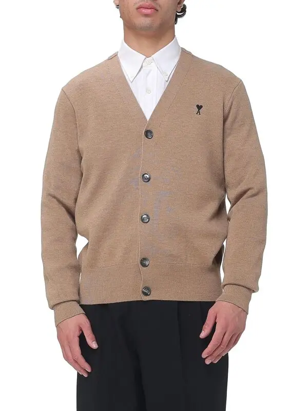 AMI Paris V-neck Cardigan - Beige