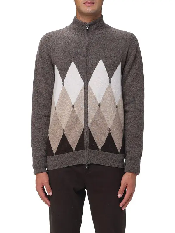 BALLANTYNE Argyle Zip Up Sweater - Brown