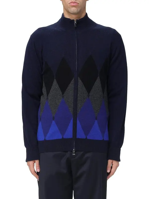 BALLANTYNE Argyle Zip Up Sweater - Navy