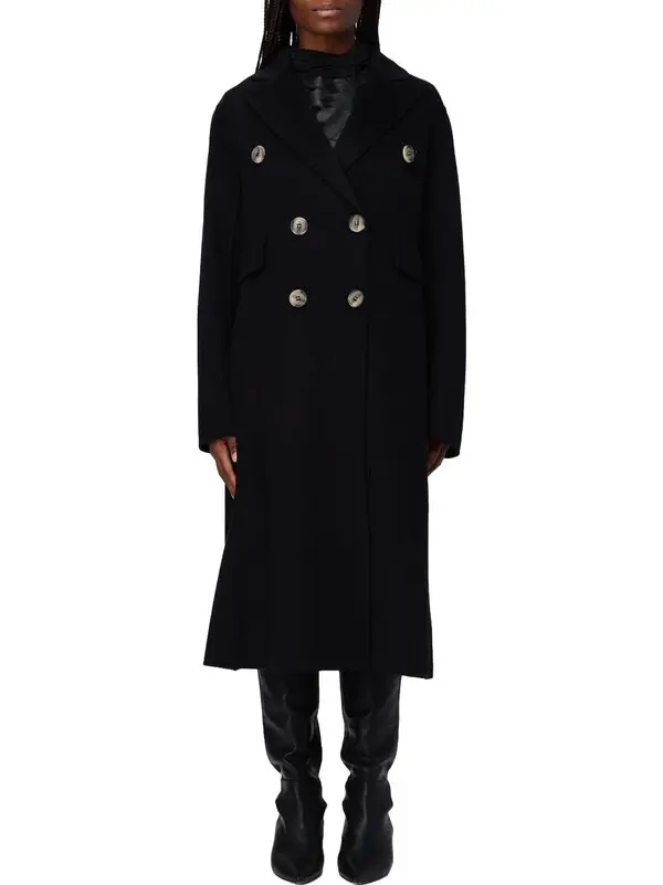 HANITA Long Double-breasted Coat - Black