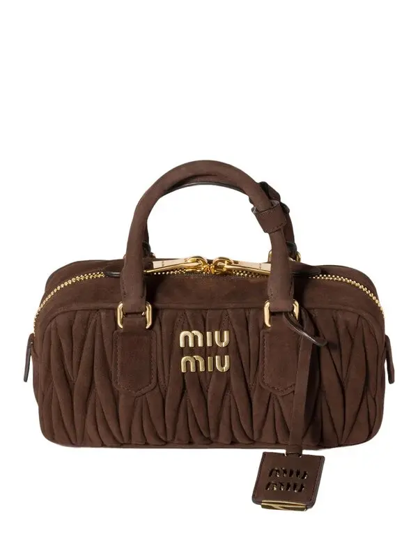 Miu Miu Arcadie Matelassé Suede Bag - Dark Brown