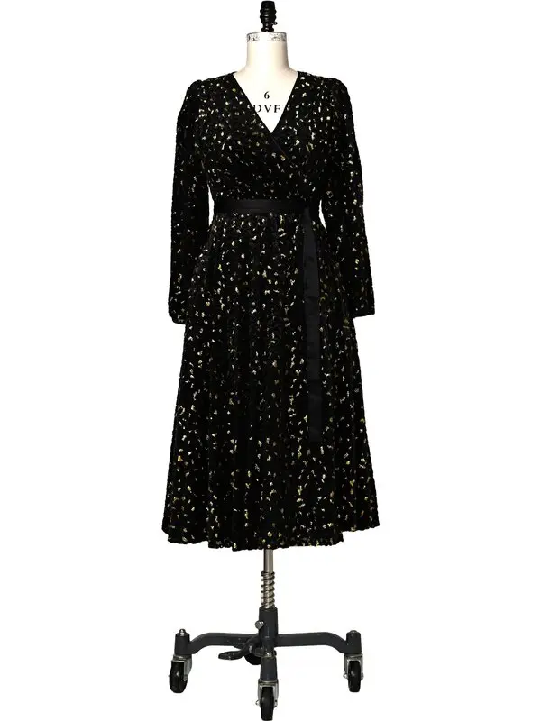 TROVE Dvf Vintage Animal Devore Wrap Dress - Black/ Gold
