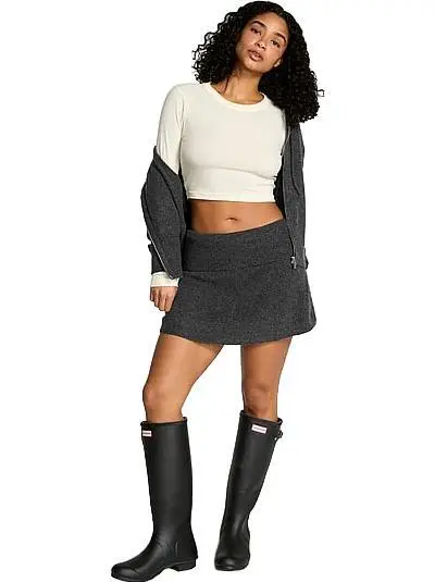 Pink Foldover Sweater Skort - Grey