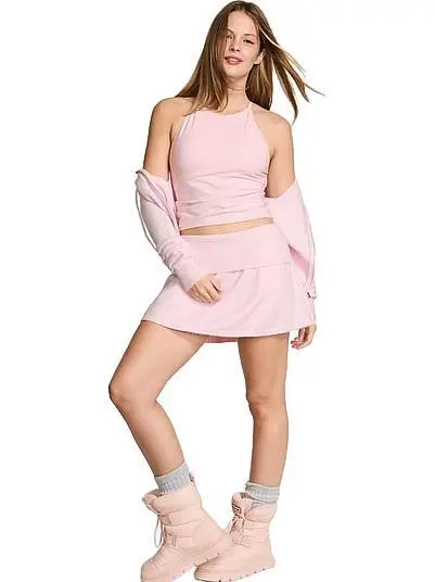 Pink Foldover Sweater Skort - Pink