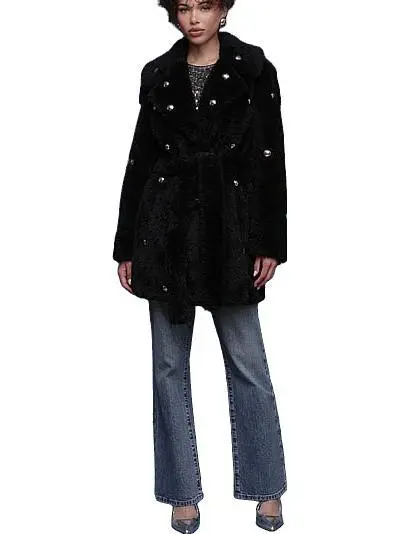 Victoria's Secret Belted Faux Shearling Coat - Black