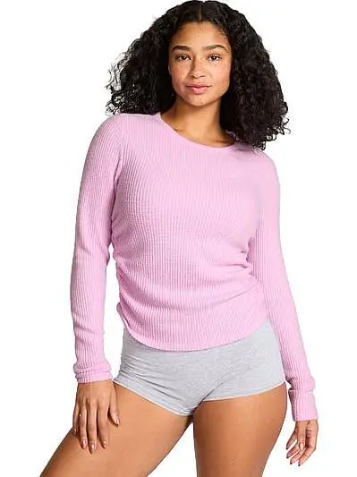 Pink Waffle Knit Long-sleeve Top - Purple