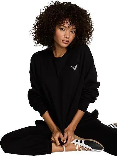 Victoria's Secret Angel Essentials Iconic Fleece Crewneck Sweatshirt - Black