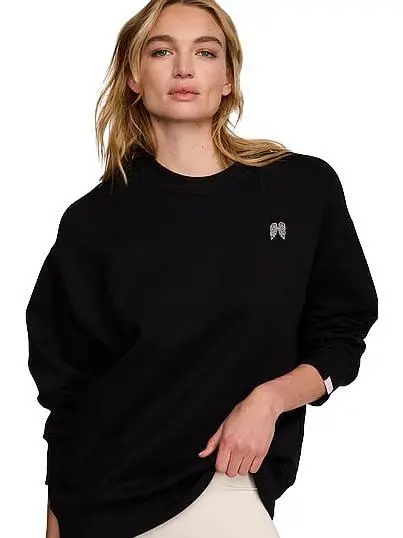 Victoria's Secret Angel Essentials Iconic Fleece Crewneck Sweatshirt - Black