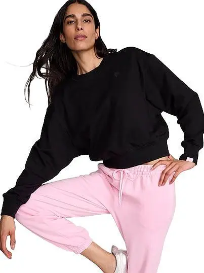 Victoria's Secret Angel Essentials Obsessed Terry Crop Crewneck Sweatshirt - Black