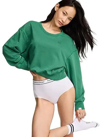 Victoria's Secret Angel Essentials Obsessed Terry Crop Crewneck Sweatshirt - Green