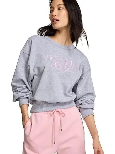 Victoria's Secret Angel Essentials Obsessed Terry Crop Crewneck Sweatshirt - Grey