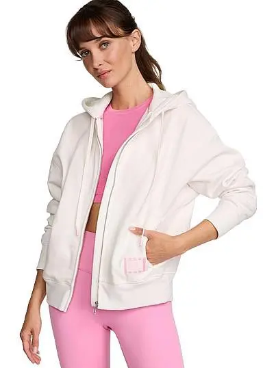 Victoria's Secret Classic Fleece Full-zip Hoodie - White,ivory