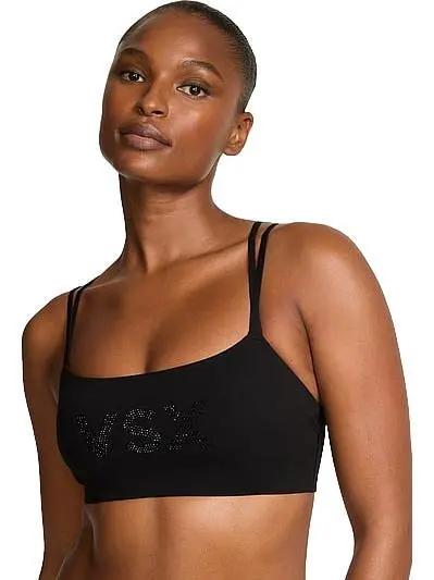 Victoria's Secret Vsx Elevate™ Diamanté Flex Square-neck Sports Bra - Black